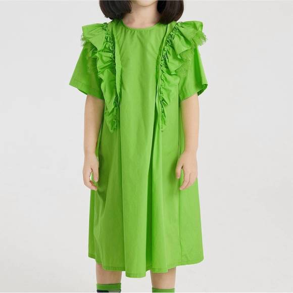 Jnby | Dresses | New Jnby Kids Aline Decorative Puff Sleeve Dress In Green | Poshmark